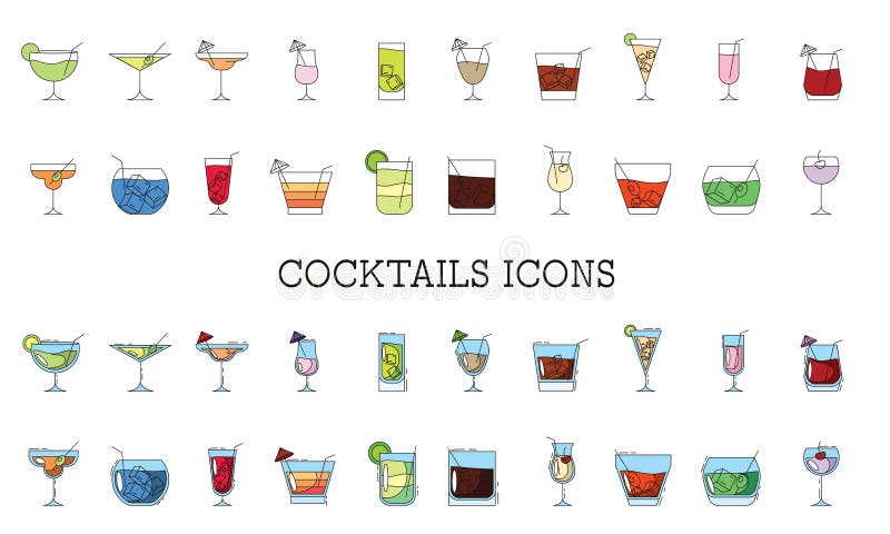Set of Colored Cocktail Icons. Vector Stock Illustration - Illustration ...