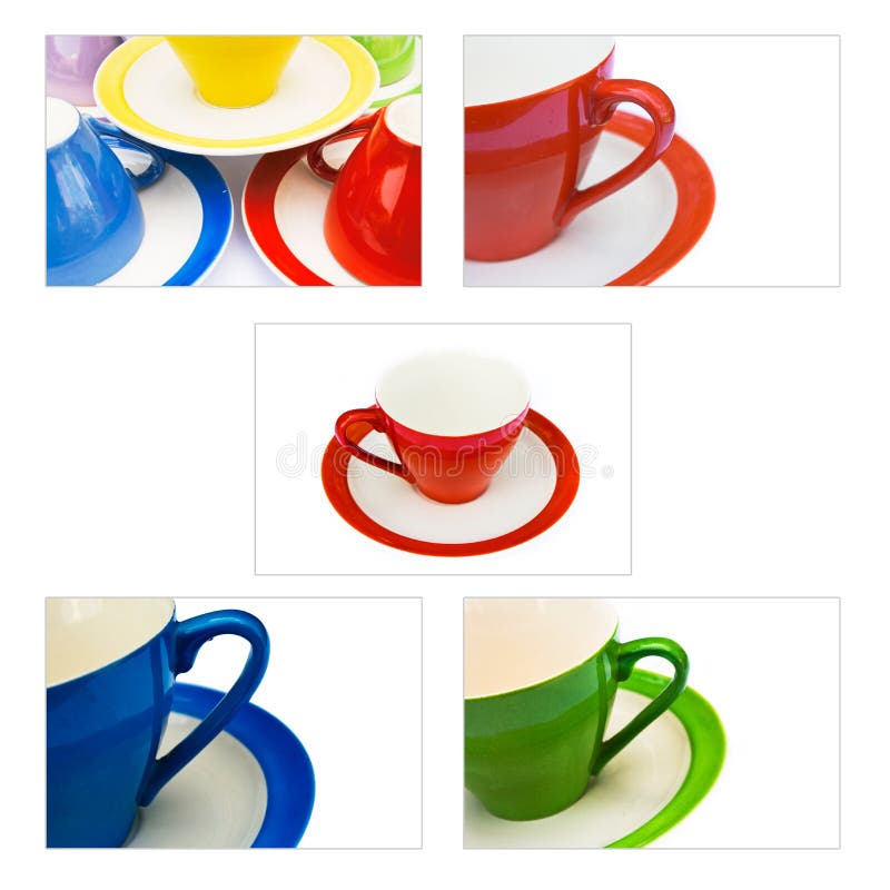 Colored Coffee Cups and Dishes Stock Photo - Image of herbal, bowl: 89212