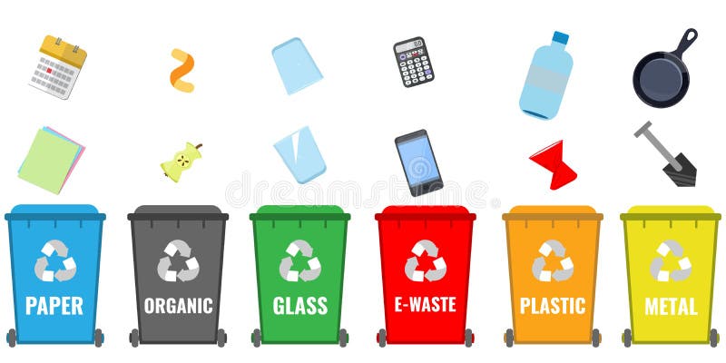 Set of Colored Containers for Sorting Garbage with Wheels and Garbage ... Set of Colored Containers for Sorting Garbage with Wheels and Garbage ...