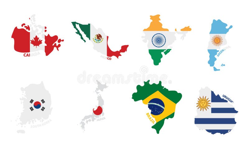 Set of Colored Country Maps with Its Flags Vector Stock Vector ...