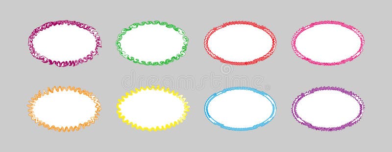 Set of Colored Curly Oval Frames with White Background, Flat Design ...
