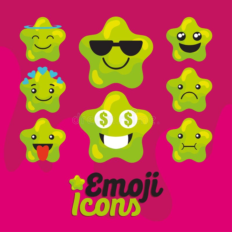 Set of Colored Cute Star Shape Emoji Vector Stock Vector - Illustration ...