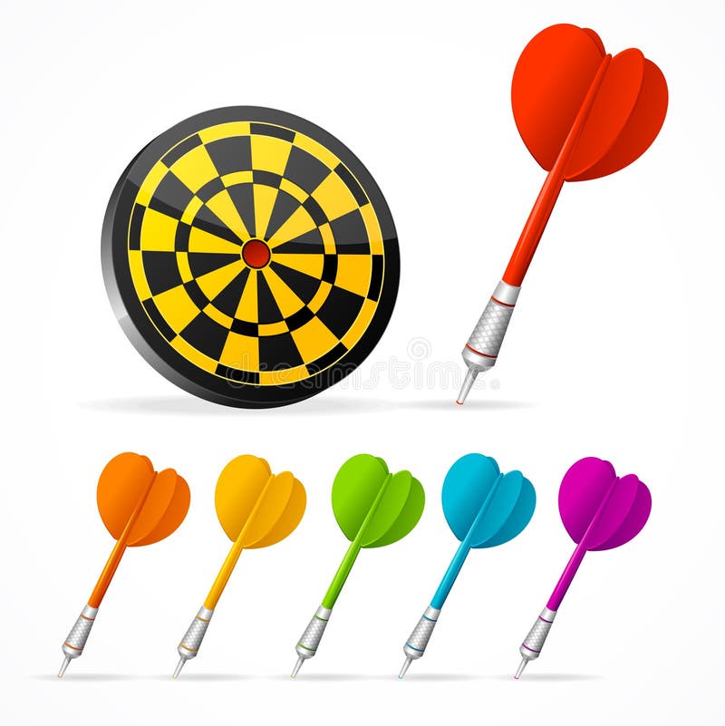 Set of Colored Darts and Target. Vector Stock Vector - Illustration of ...