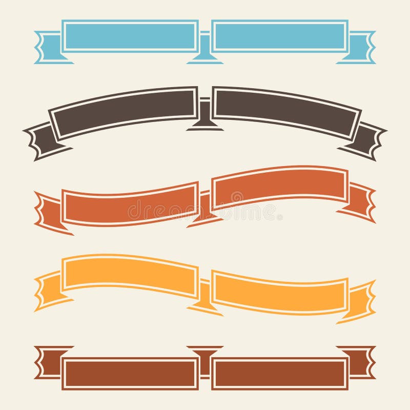Set of Colored Double Vintage Curved Isolated Ribbons Banners on a ...