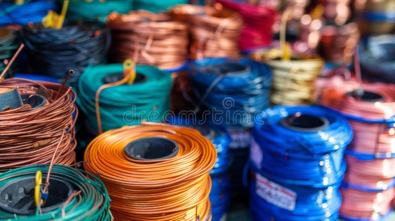 Set of Colored Electric Cable Stock Photo - Image of industry ...