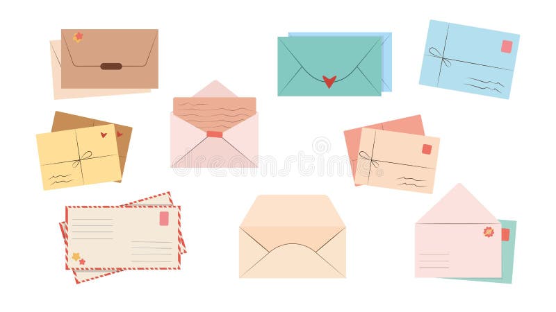 Set of Colored Envelopes in Cartoon Style. Vector Illustration Mail ...