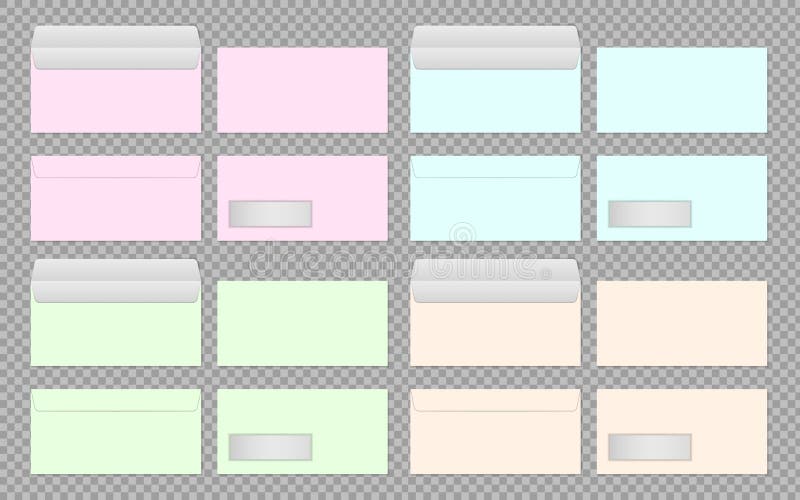 Set of Colored Envelopes, Pastel Colors on a Transparent Background ...