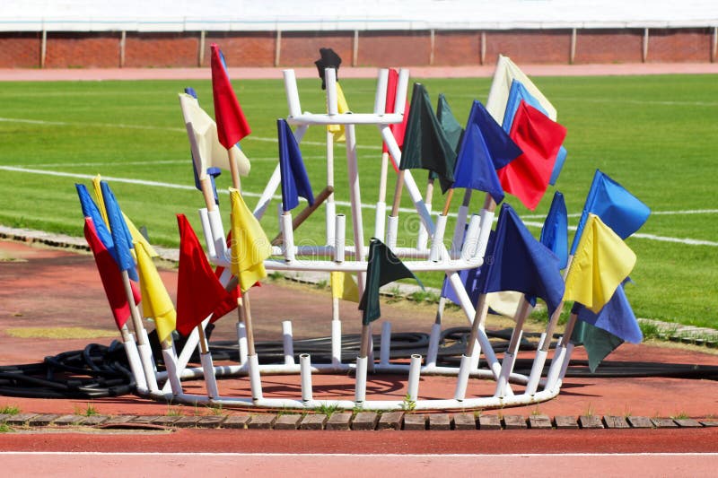 A Set of Colored Flags on the Football Field Stock Photo - Image of ...