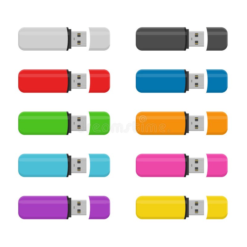 Set Colored Flash Drive USB Memory Sticks Isolated on White Stock ...
