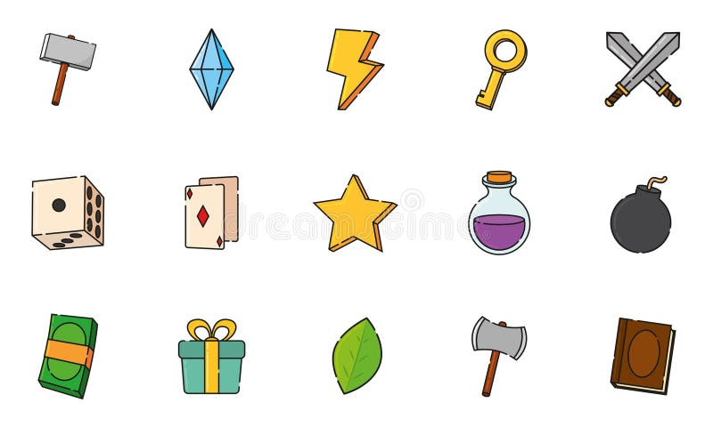 Set of Colored Gaming Icons Vector Stock Illustration - Illustration of ...