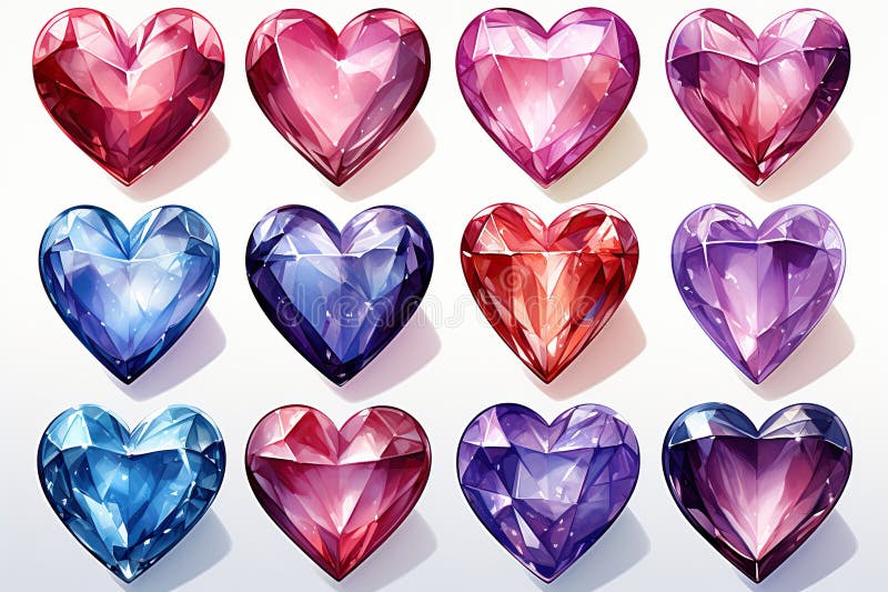 Set of Colored Gems in the Form of Hearts. Vector Illustration Stock ...