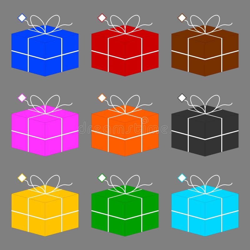 Set of Colored Gift Boxes with Bow Isolated on Gray Background. Vector ...