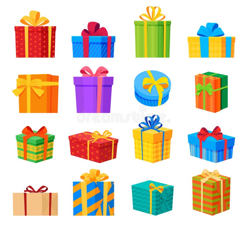 Set of Colored Gift Boxes with Bows. Beautiful Bright Packaging. Vector ...