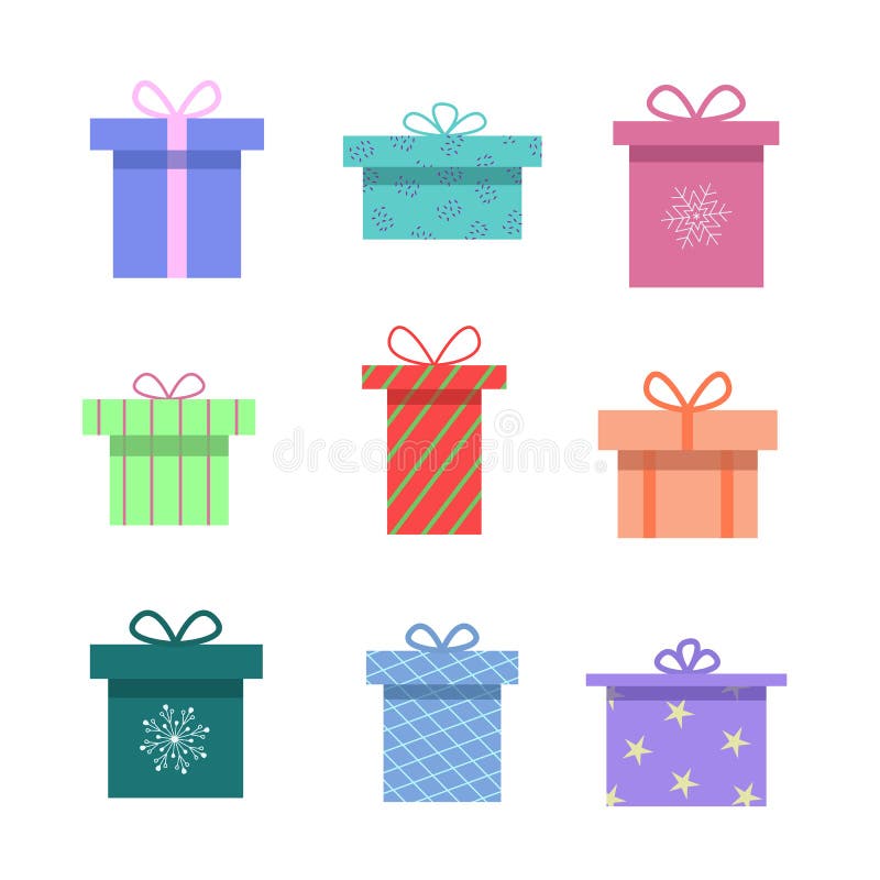 Set of Colored Gift Boxes with Ribbons, Vector Illustration Stock ...