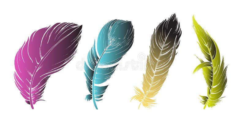 Set of Colored Gradient Bird Feathers Stock Vector - Illustration of ...