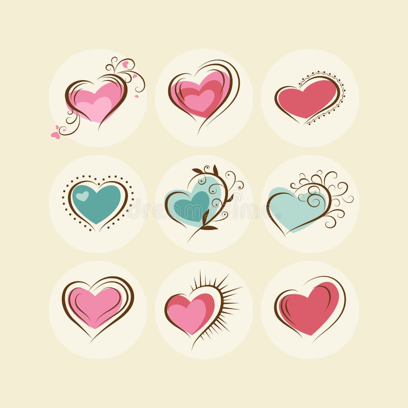 Set of Colored Hearts with Decorative Elements Stock Vector ...