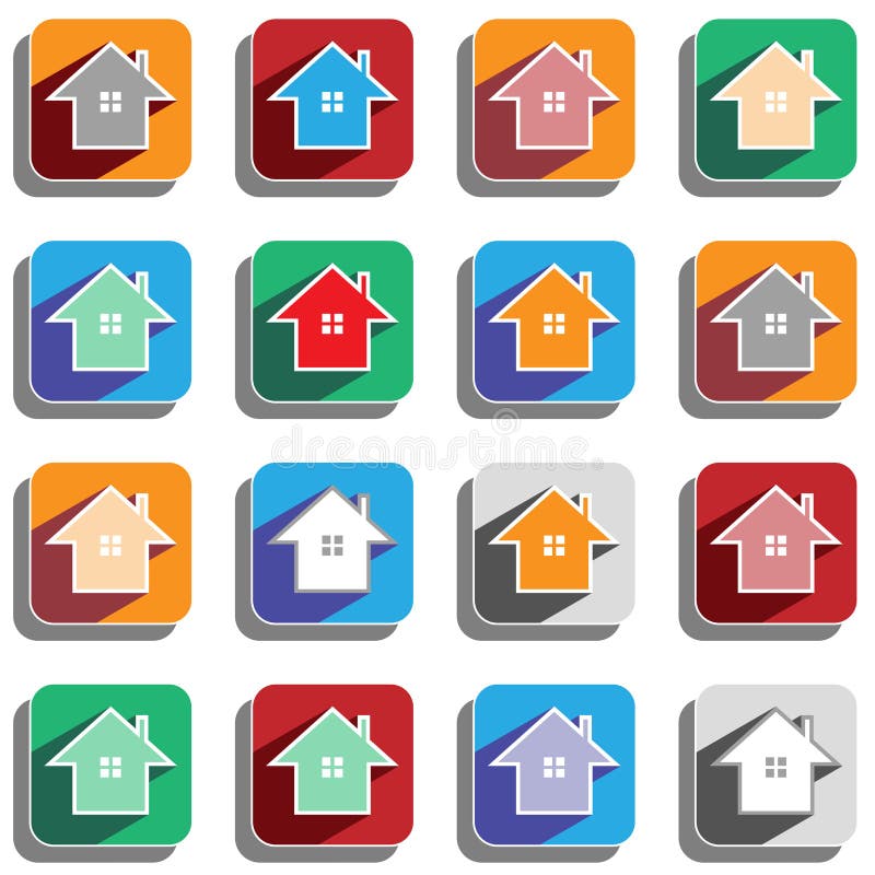 Set of colored house icons stock vector. Illustration of green - 62593788