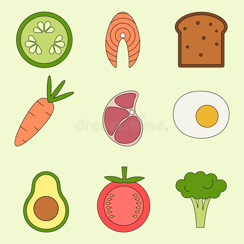 Set of Colored Icons in Linear Style, Healthy Food Stock Vector ...