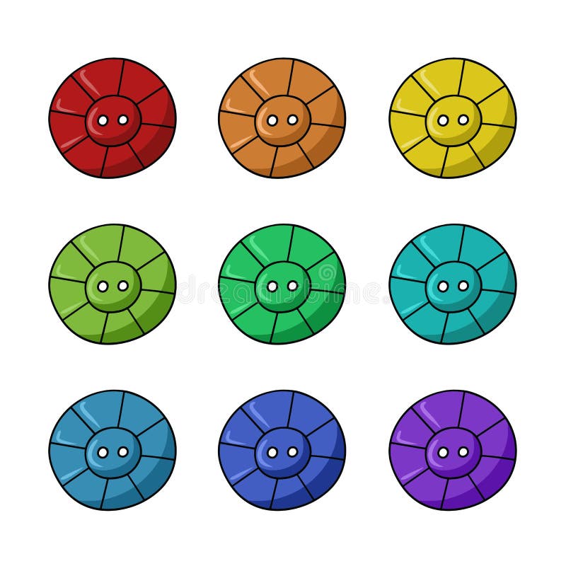A Set of Colored Icons, a Round Decorative Button for Clothes, Vector ...