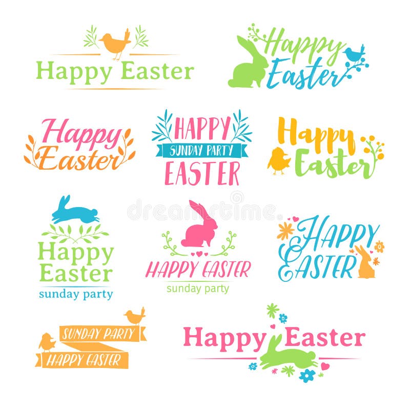 A Set of Colored Logo for Easter. Badges for the Spring Holiday of ...