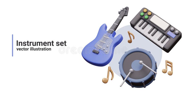 Set of Colored Musical Instruments of Various Types. Guitar, Drum ...