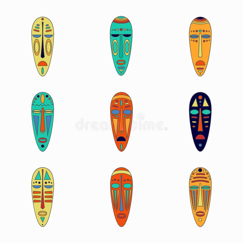 Set of Colored National Ethnick African Masks. Stock Vector ...