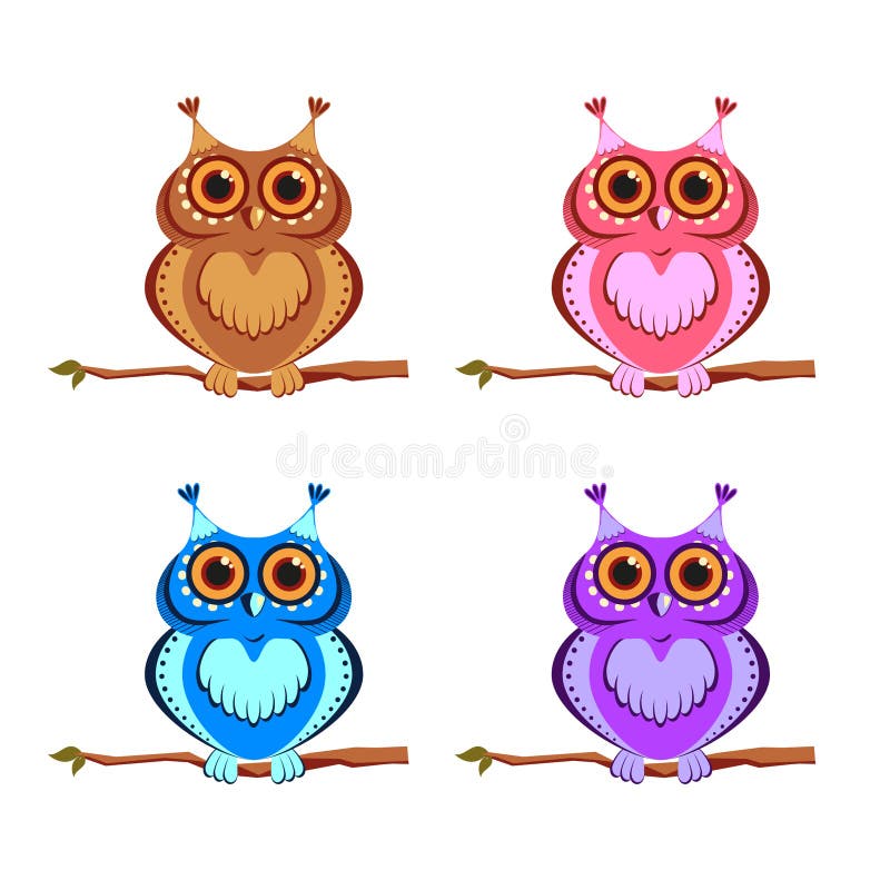 Set of colored owls stock vector. Illustration of icon - 83273117