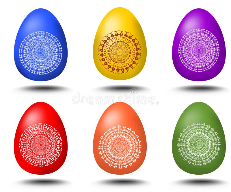 A Set of Colored Patterned Eggs with Shadows for Easter Design Stock ...
