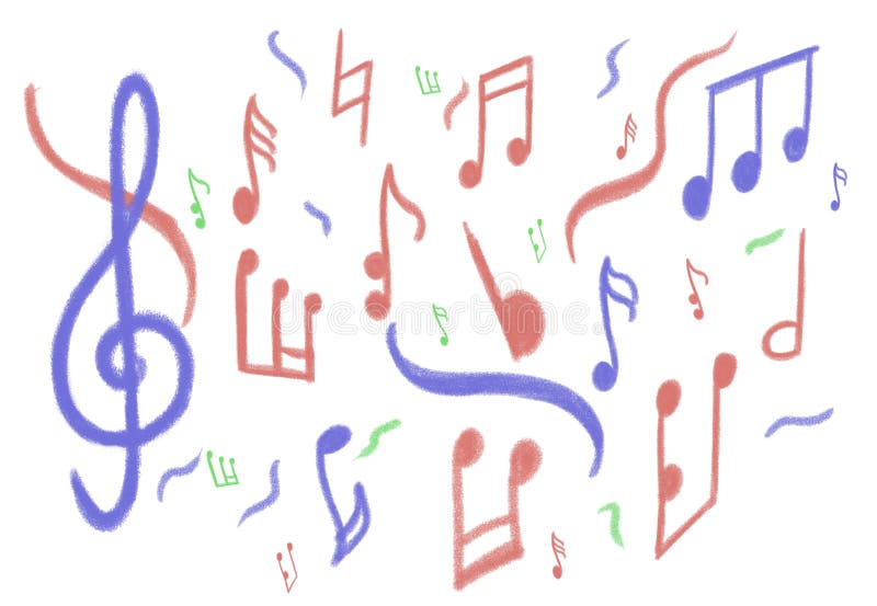 Set of Colored Pencil Musical Notes with Treble Clef Isolated on White ...