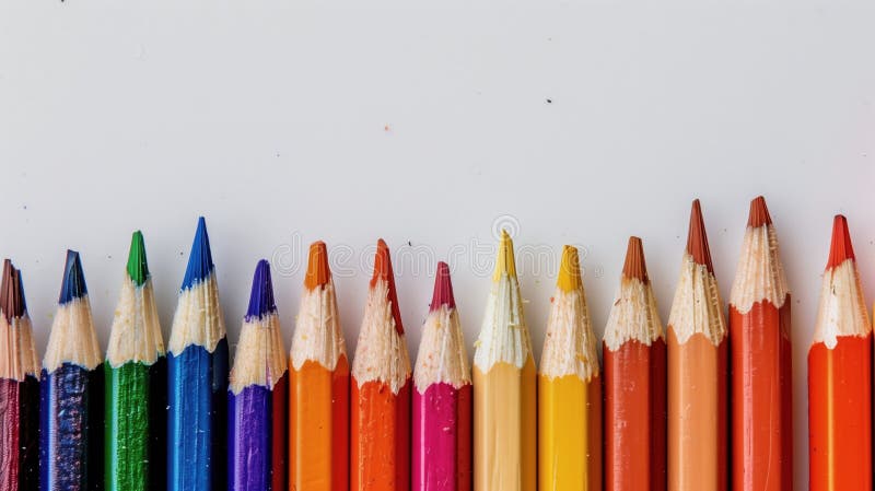 Set Colored Pencils Arranged Neat Row Isolated White Background Stock ...