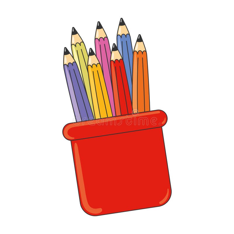 Set of Colored Pencils in Red Container Cartoon Vector Stock Vector ...
