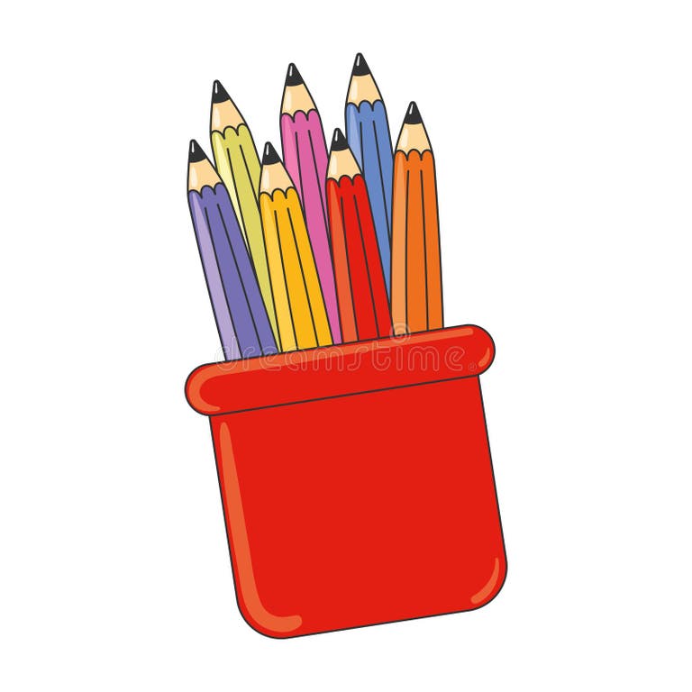Set of Colored Pencils in Red Container Cartoon Vector Stock Vector ...