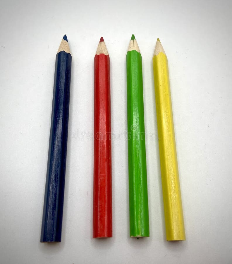 Set of Colored Pencils: Red, Green, Yellow, Black Stock Photo - Image ...
