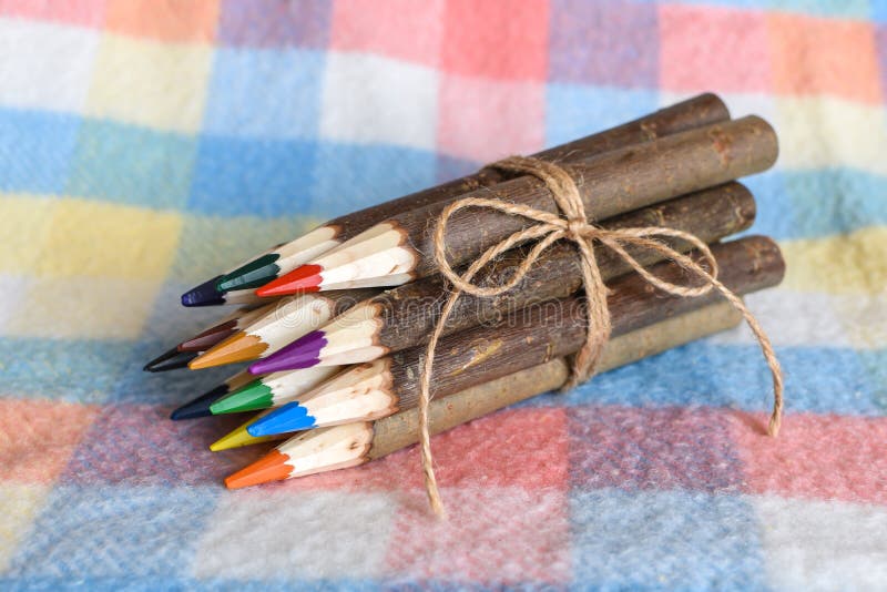 Set of colored pencils stock photo. Image of tied, crayon - 74145864