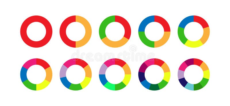 Set of Colored Pie Charts for 1,2,3,4,5,6,7,8,9,10 Steps or Sections To ...