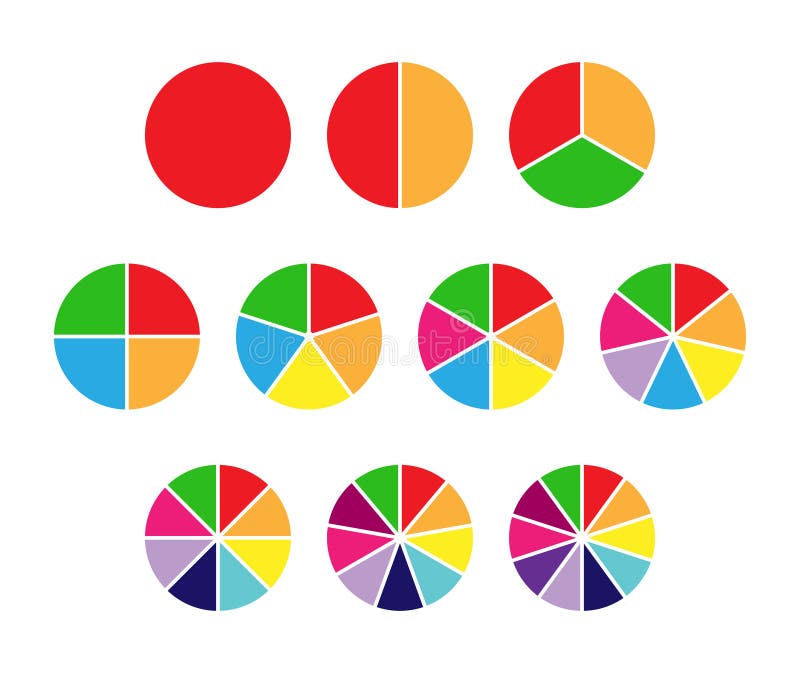 Set of Colored Pie Charts for 1,2,3,4,5,6,7,8,9,10 Steps or Sections To ...