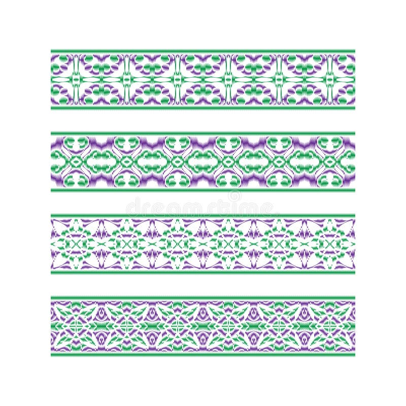 Set of Colored Ribbon Patterns. Purple Green Traditional Ornaments for ...