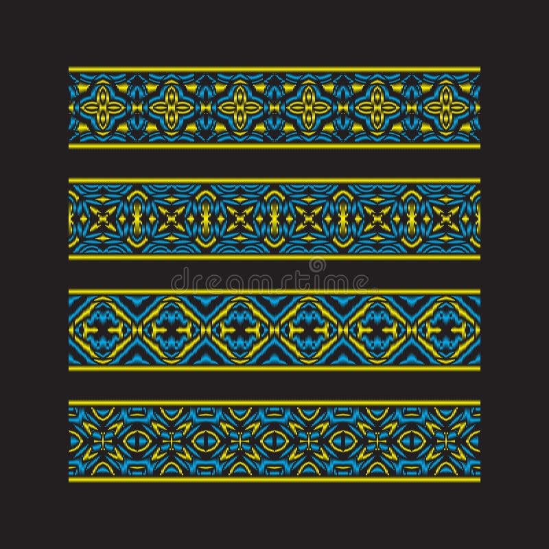 Set of Colored Ribbon Patterns. Yellow Blue Traditional Ornaments for ...
