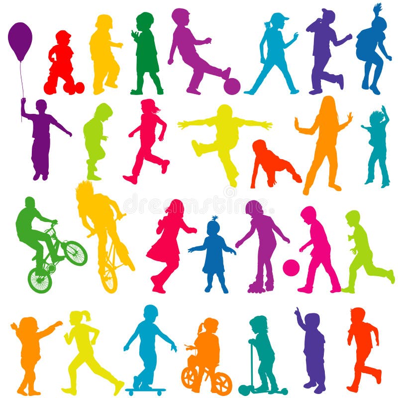 Set of Colored Silhouettes of Active Children Stock Vector ...