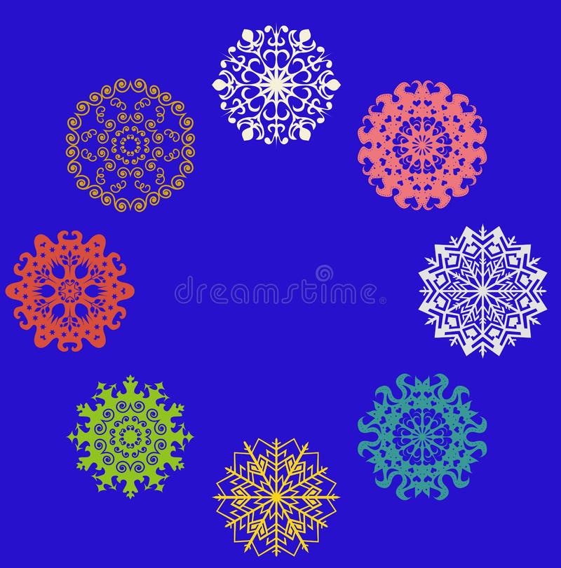 Set of colored snowflakes. stock vector. Illustration of snow - 46993862