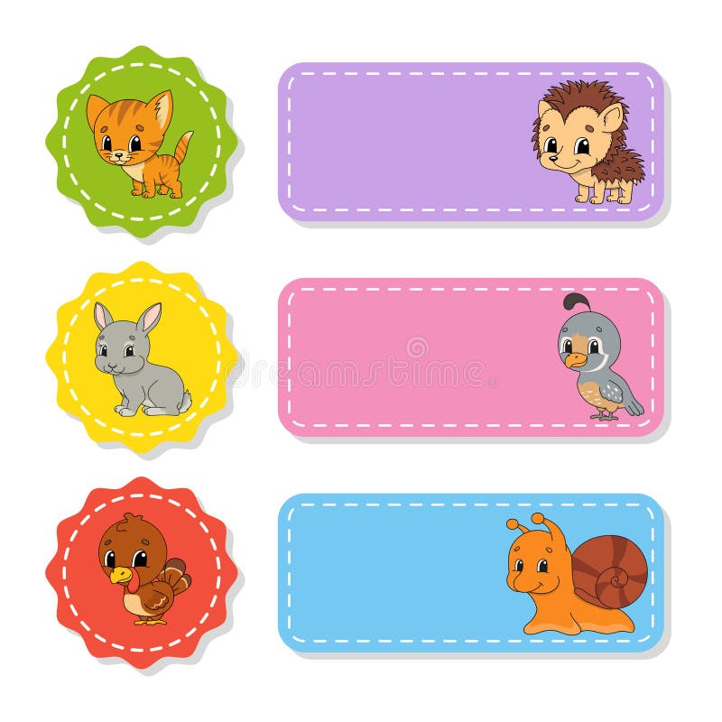 Set of Colored Stickers with Cute Characters. Isolated Vector ...