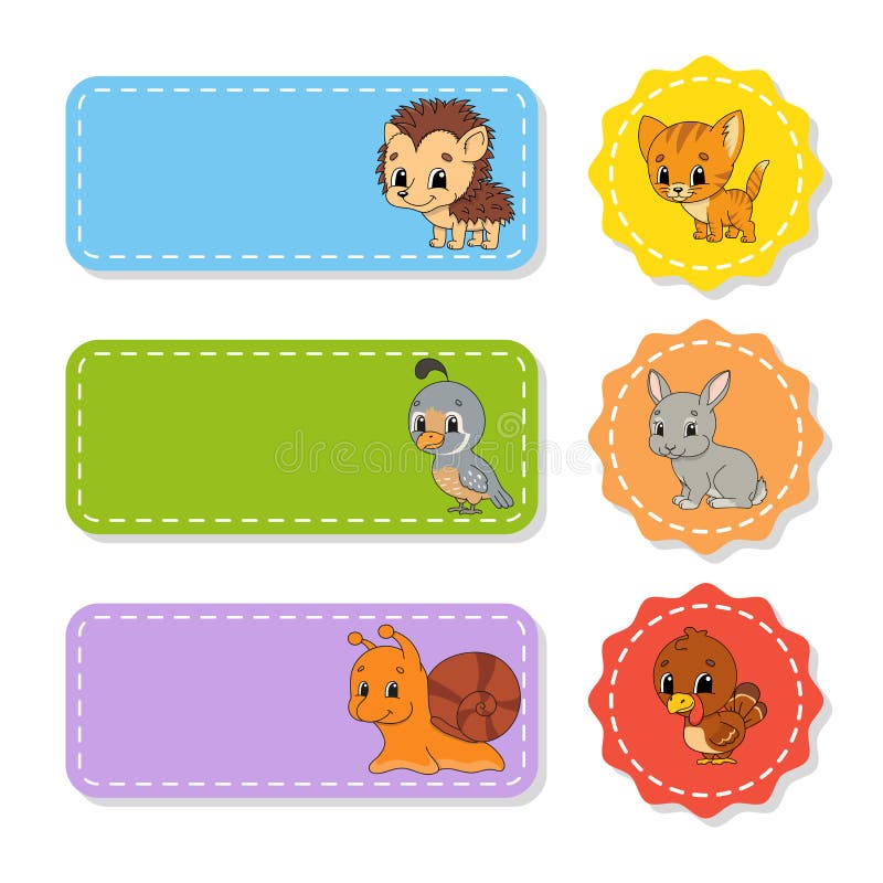 Set of Colored Stickers with Cute Characters. Isolated Vector ...