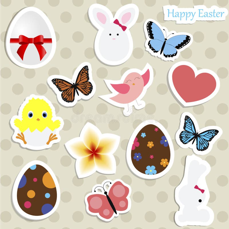 Set of Colored Stickers for Easter. Collection of Baby Labels for ...