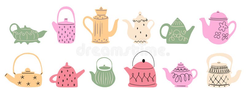 Set of Colored Teapots. Cute Fashion Drinkware with Handle. Stock ...