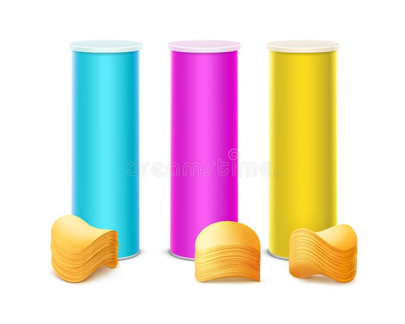 Set of Colored Tin Box with Stack Potato Chips Stock Vector ...