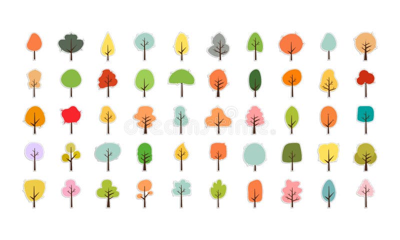 Set of a Colored Trees Icons Stock Vector - Illustration of forest ...