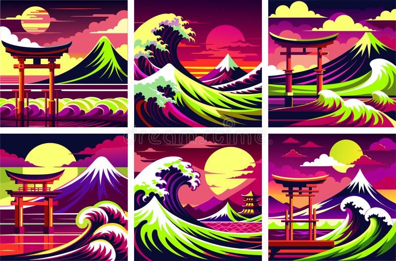Set of Colored Vector Images of Japanese Themes in Flat Style Stock ...