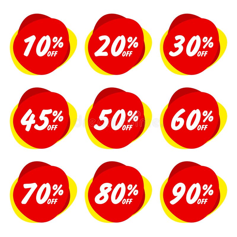 Set of Colored Vector Round Stickers with Different Percentages of ...
