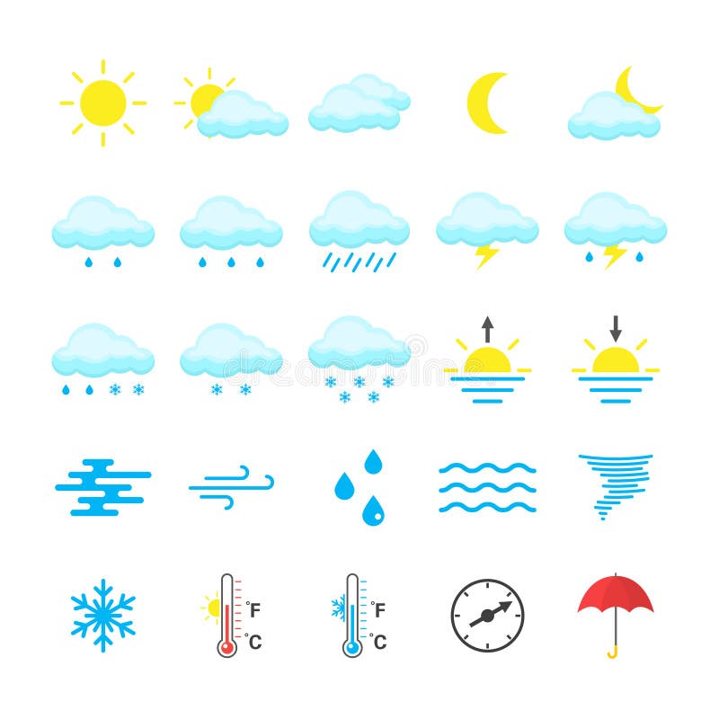 Set of 30 Colored Weather Icons Stock Vector - Illustration of weather ...