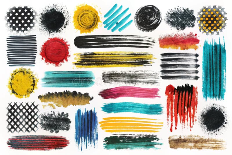 Set of Colorful Abstract Brush Strokes and Textures, Featuring Bold ...